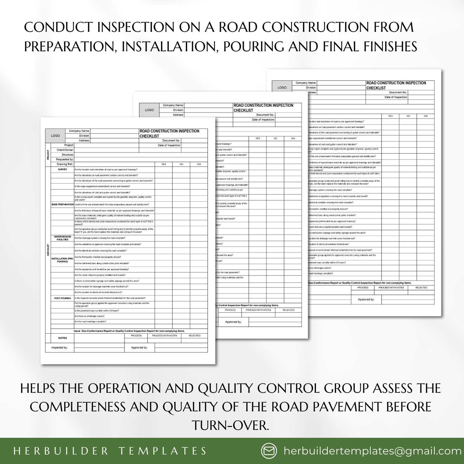 Road Construction Inspection Checklist, Pavement Inspection, Land ...