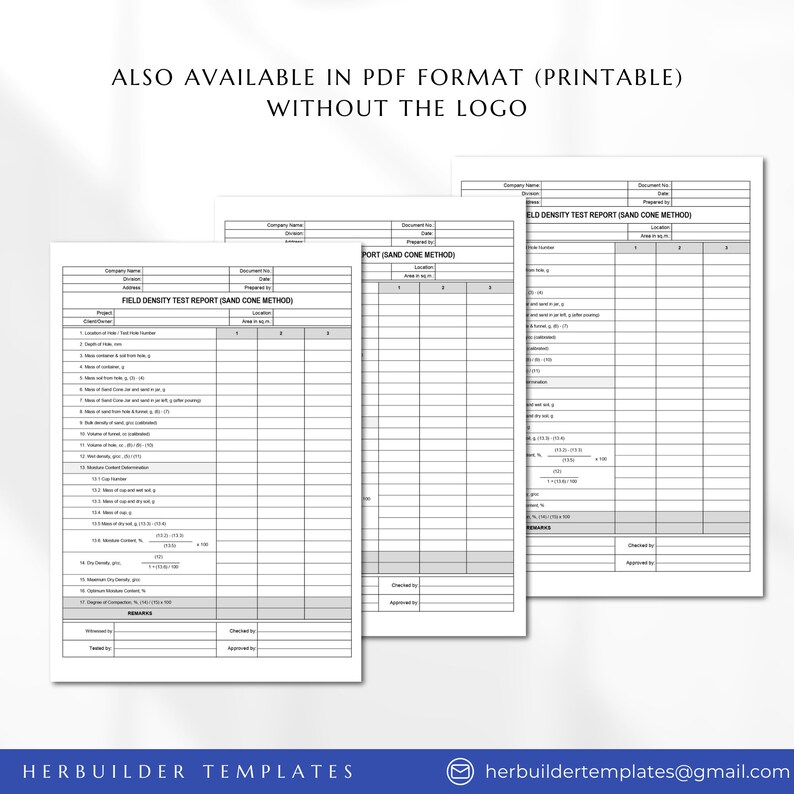 Field Density Test Report, Sand Cone Method Test, Soil Density ...