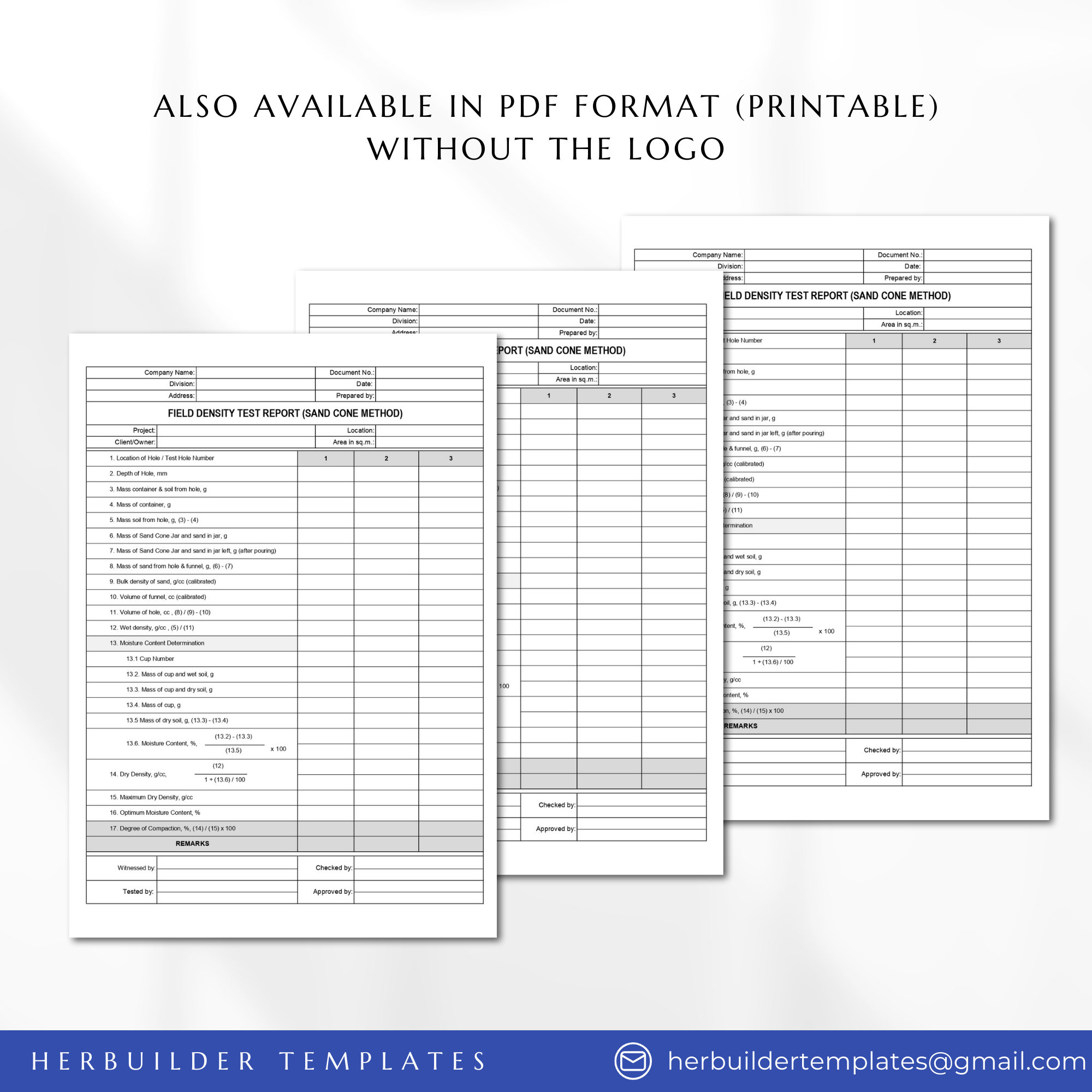Field Density Test Report, Sand Cone Method Test, Soil Density ...