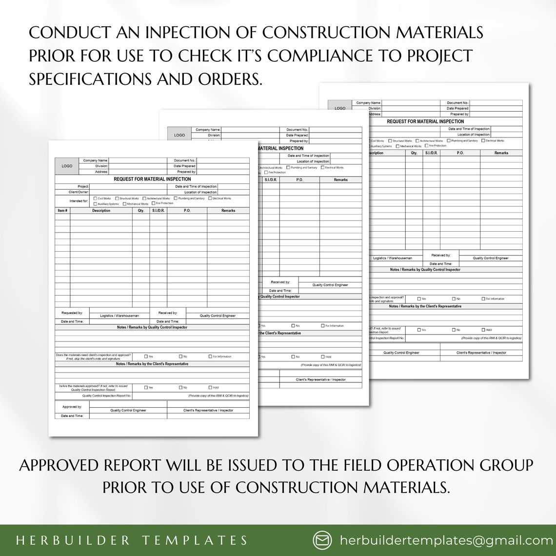 Request for Material Inspection, Inspection of Delivered Materials ...