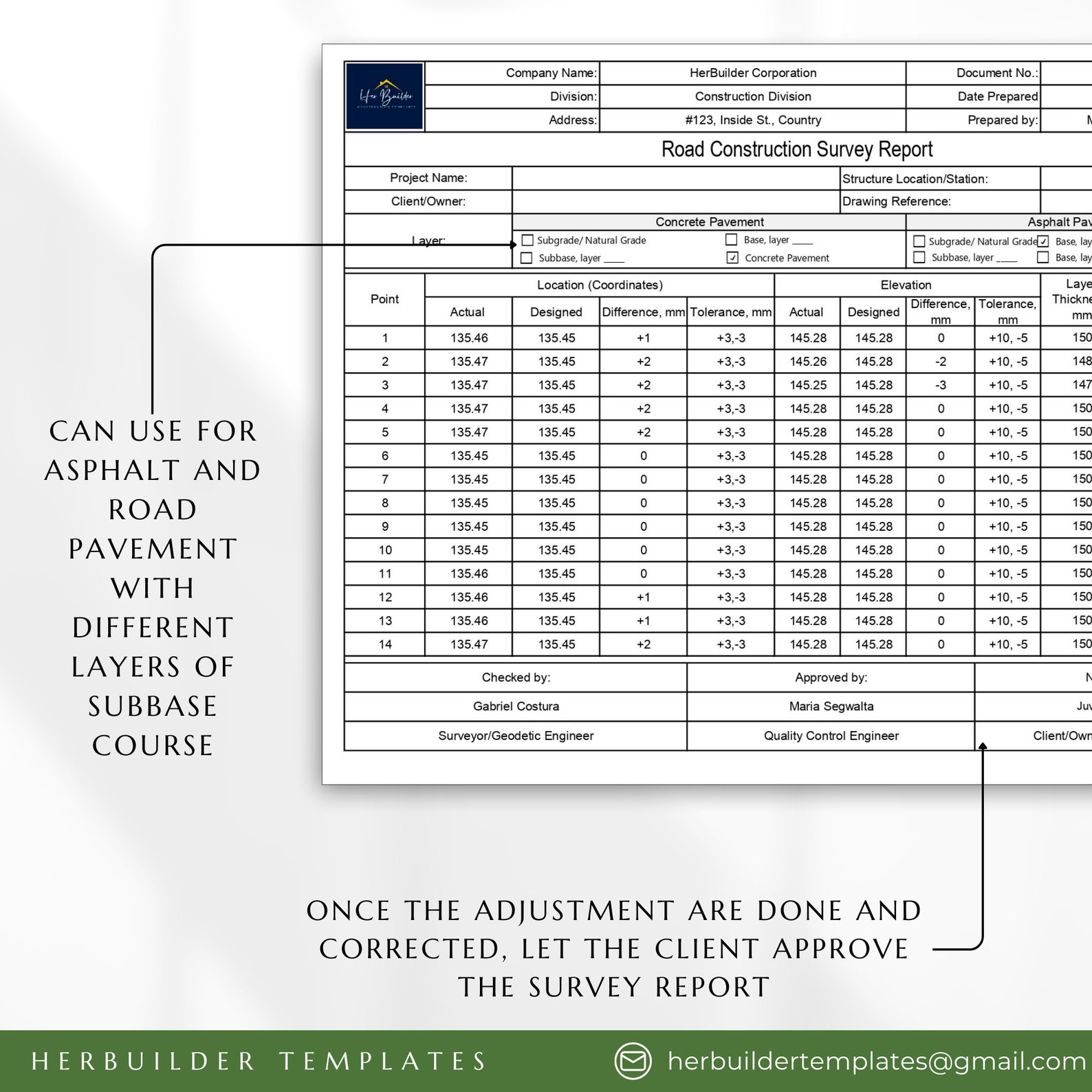 Survey Report Form for Road Construction, Concrete Pavement ...