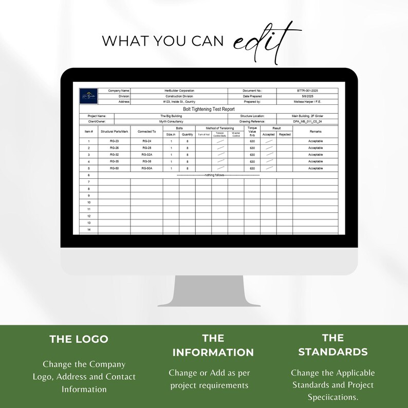 Bolt Tightening Test Report Form, Bolt Torqueing Test Report, Bolt ...