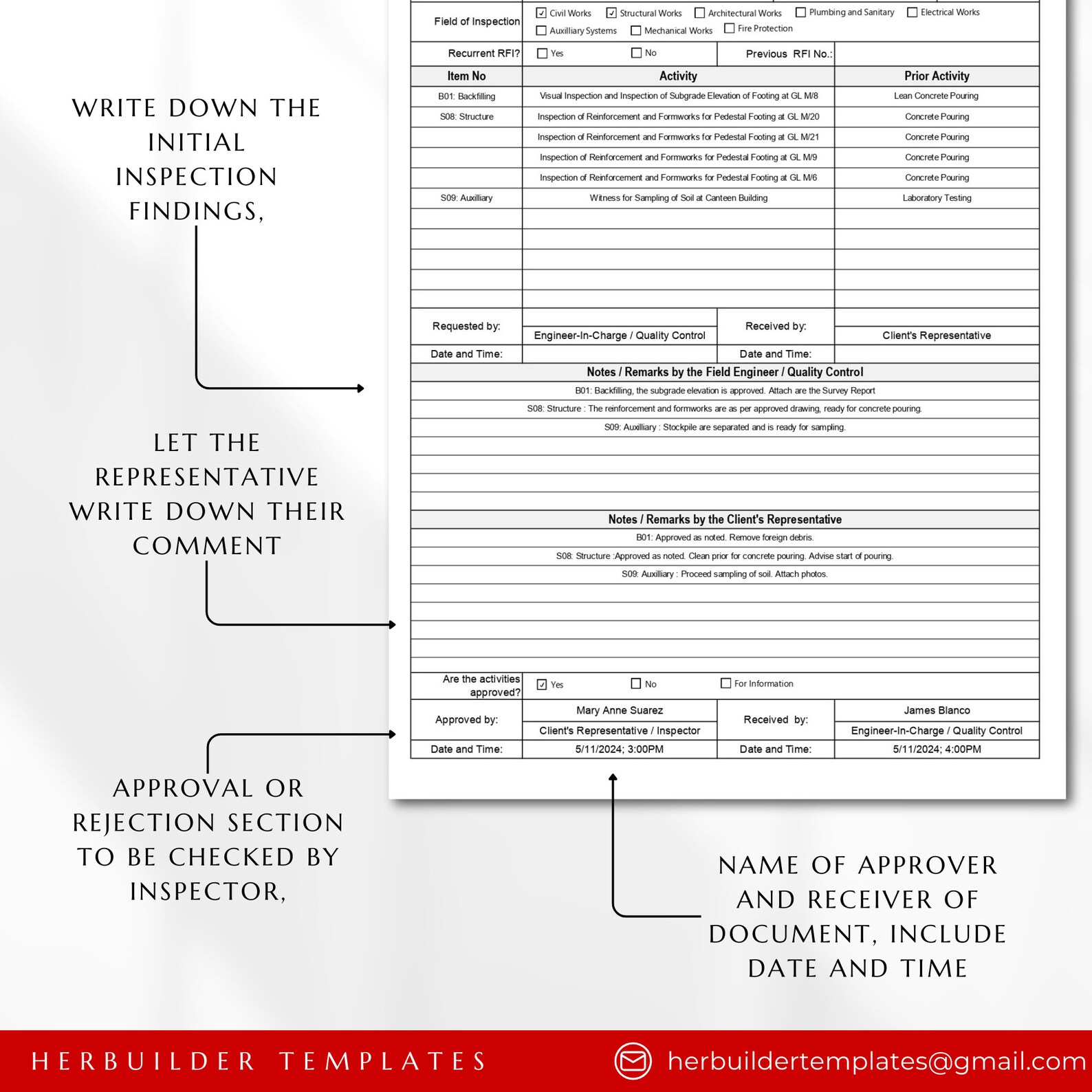 Request for Inspection, Inspection Work Request, Construction Activity ...