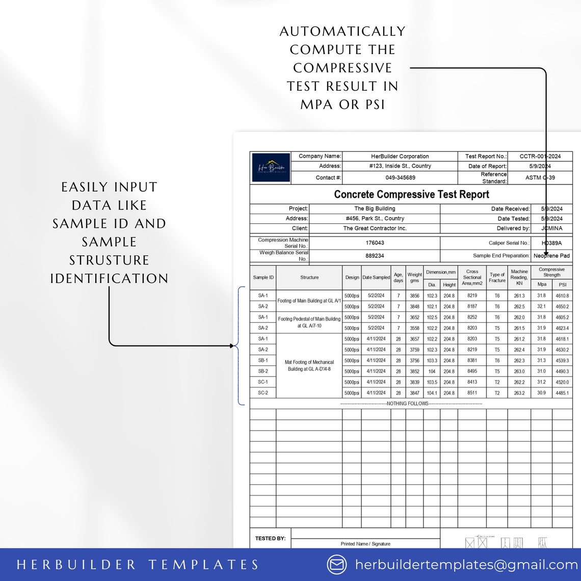 Concrete Compressive Test Report Form, Concrete Test Evaluation Report ...