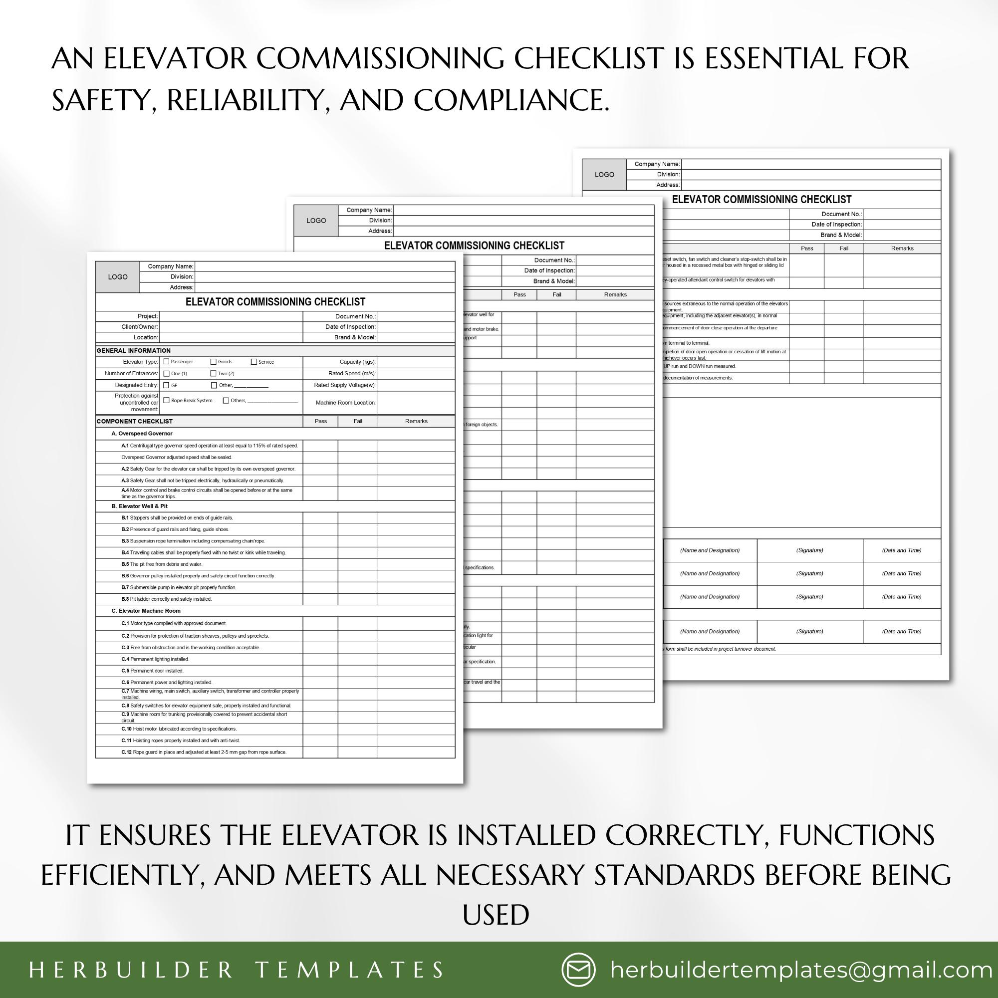 Elevator Commissioning Checklist, Lift Commissioning, Elevator ...