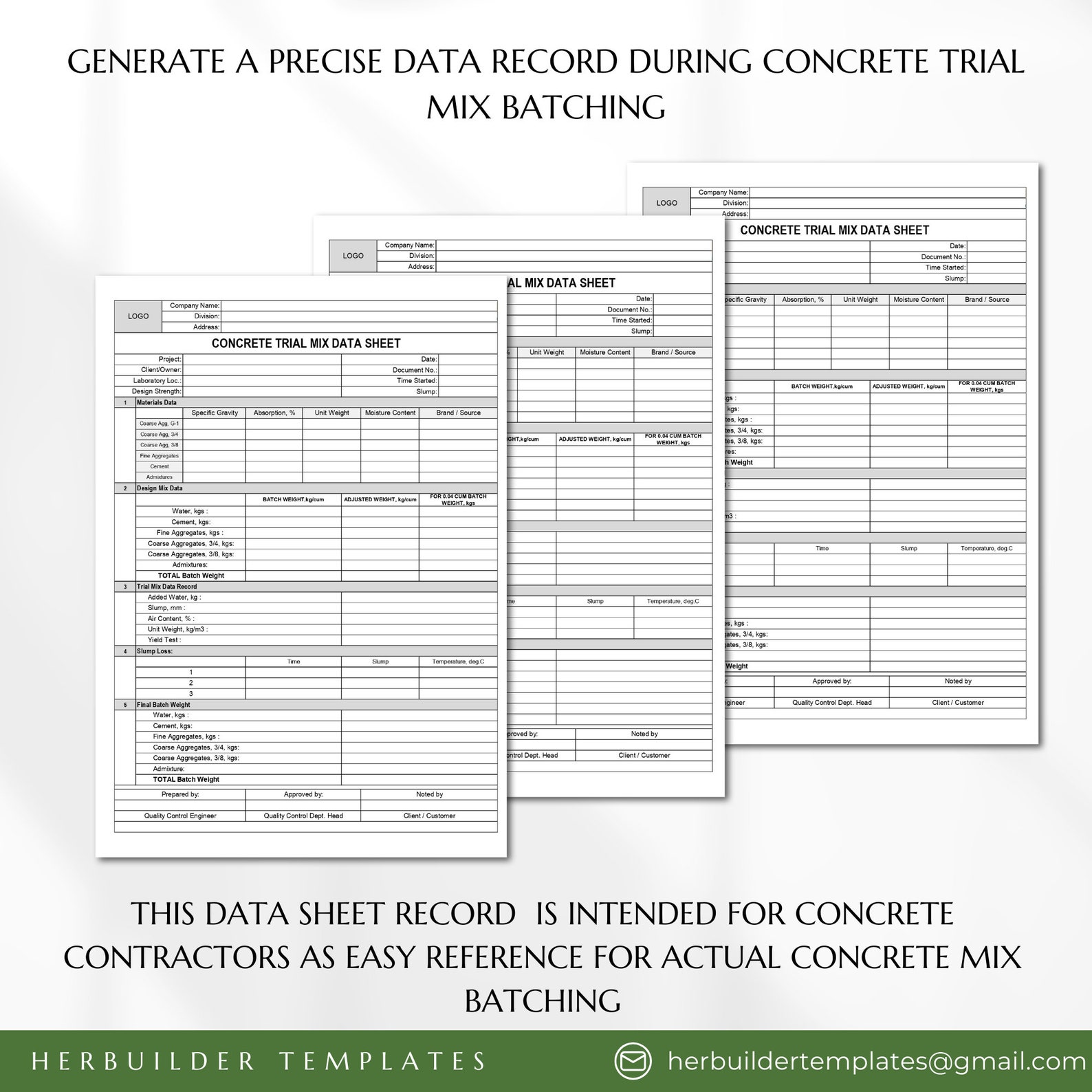 Concrete Trial Mix Data Sheet, Concrete Trial Batch, Ready Mix Concrete ...