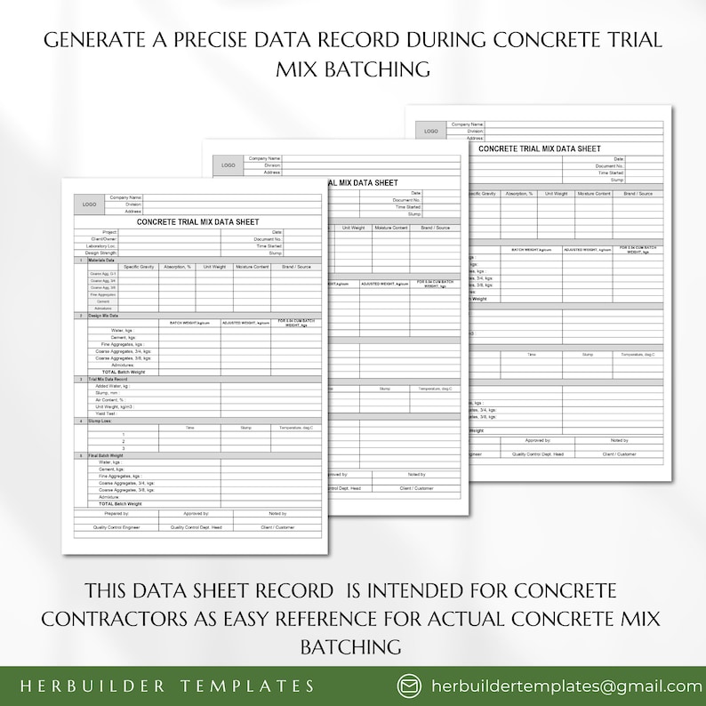 Concrete Trial Mix Data Sheet, Concrete Trial Batch, Ready Mix Concrete Trial Batching, Quality ...