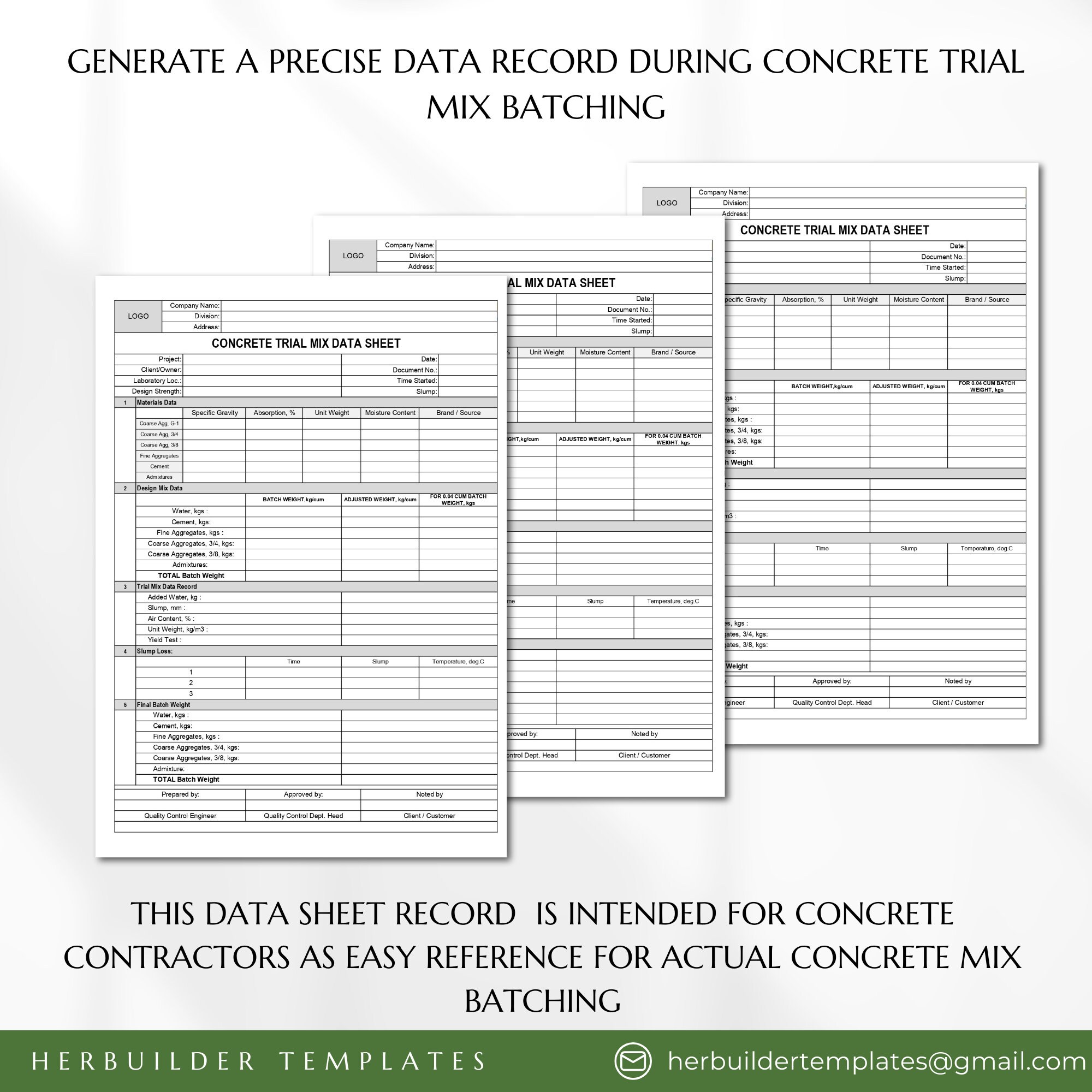 Concrete Trial Mix Data Sheet, Concrete Trial Batch, Ready Mix Concrete ...