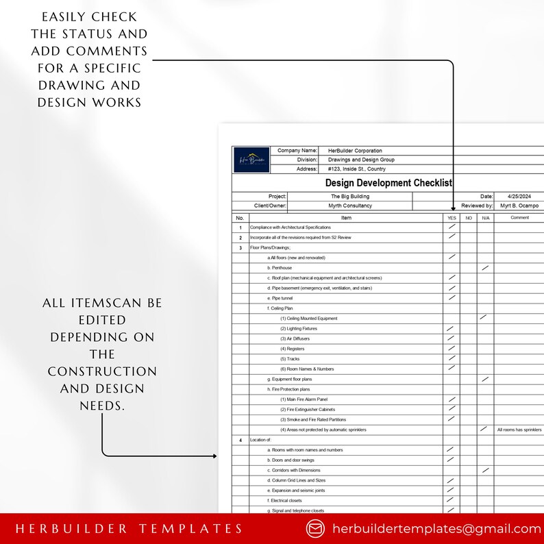 Design Development Checklist of a Construction Project, Drawing ...
