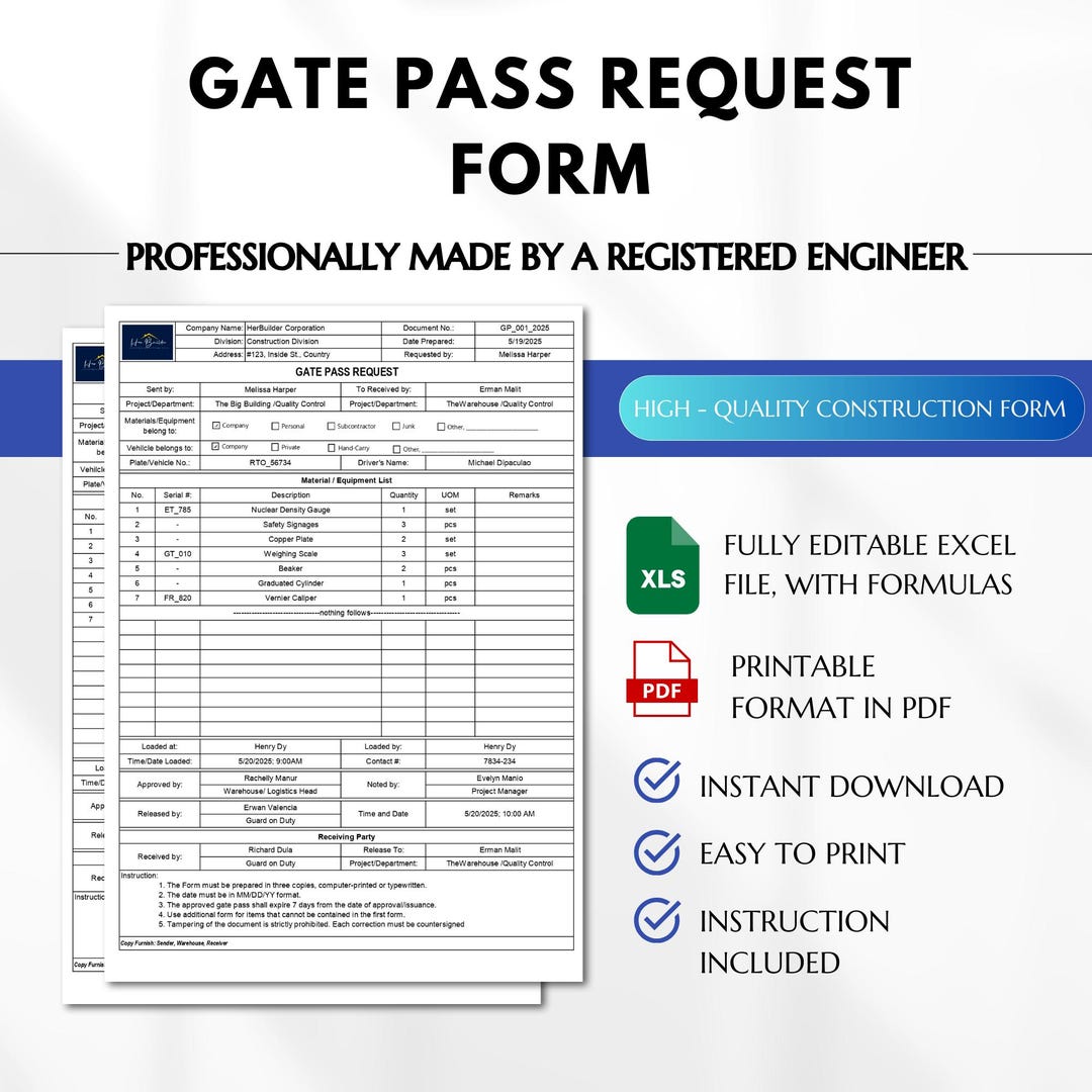 Gate Pass Request Form, Construction Material Gate Pass, Material ...