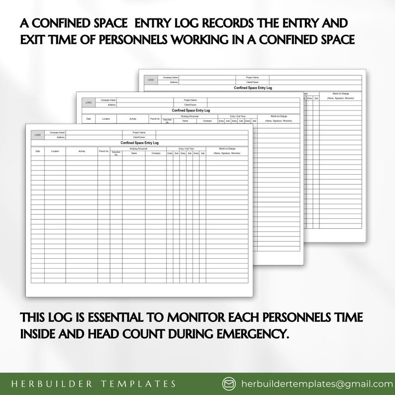 Confined Space Entry Log, Confine Space Entry Register, Log-in and Out ...