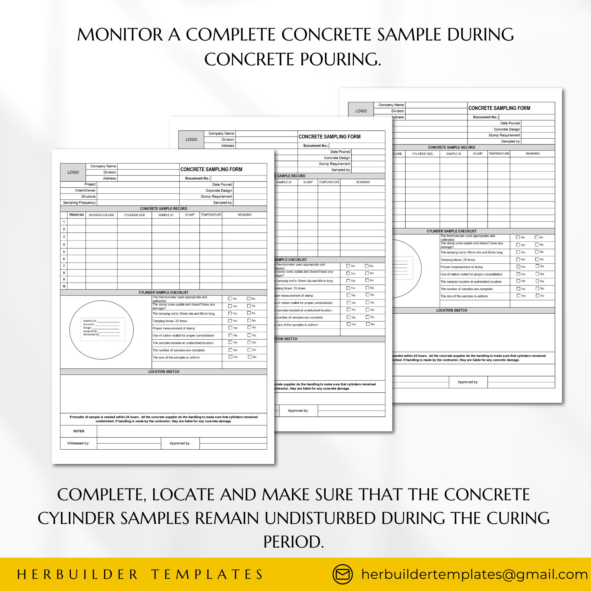 Concrete Sampling Form, Concrete Cylinder Sampling Template, Concrete ...