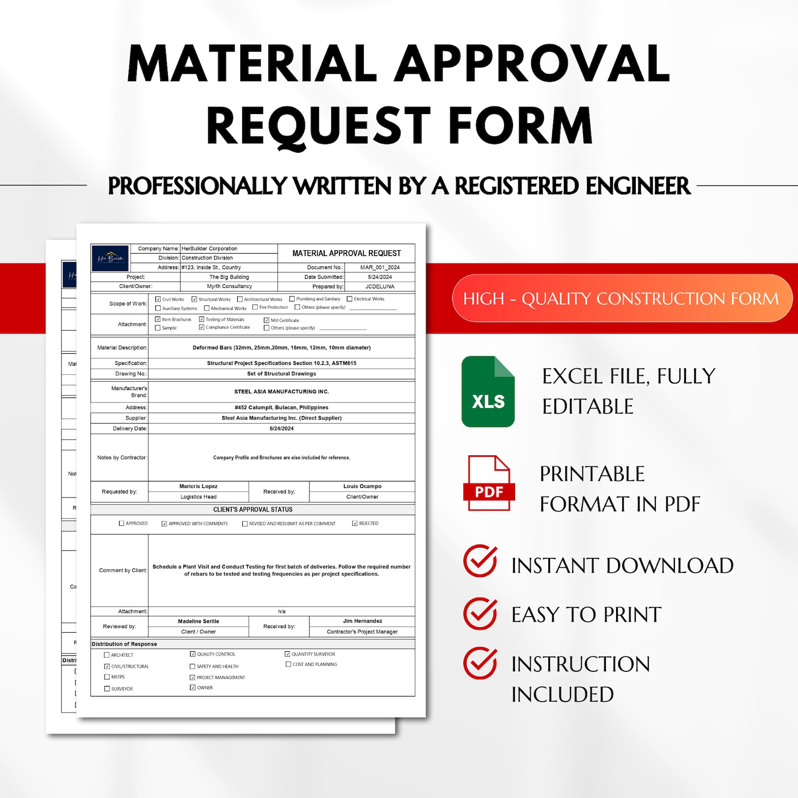 Material Approval Request Form, Construction Material Approval Form ...