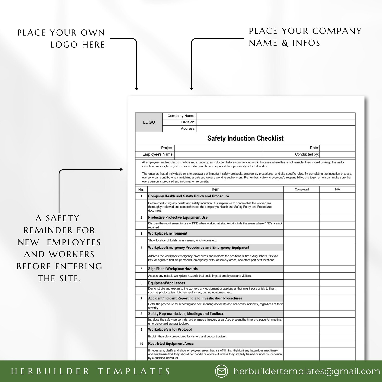 Construction Safety Induction Checklist, Safety Orientation Form ...