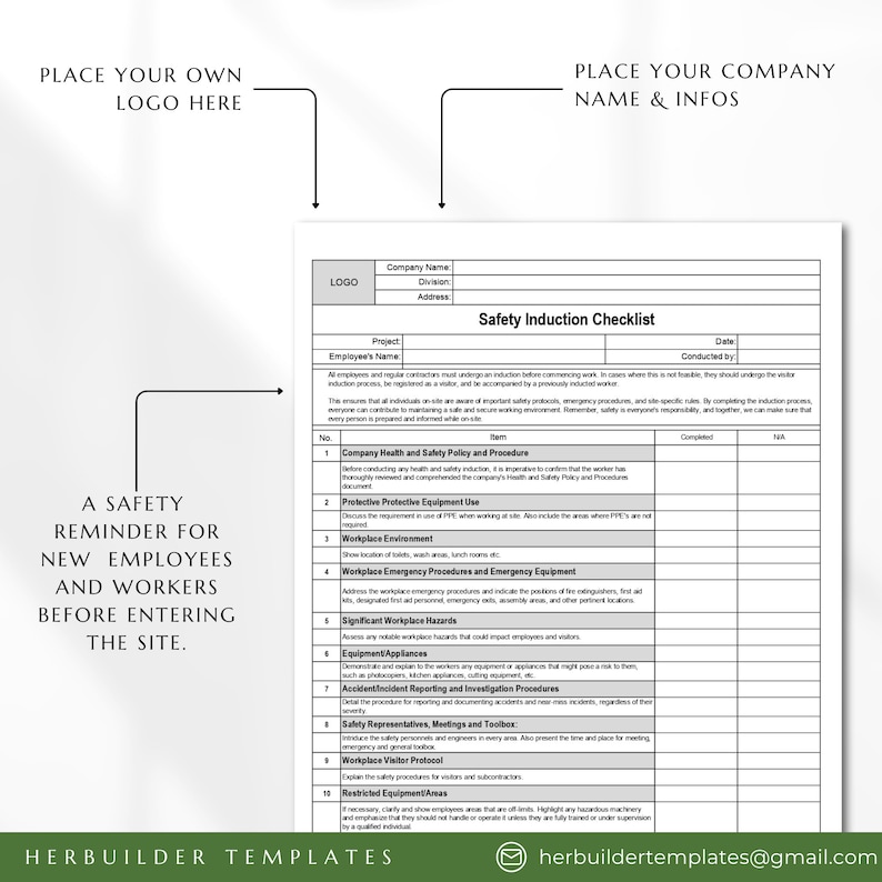 Construction Safety Induction Checklist, Safety Orientation Form ...