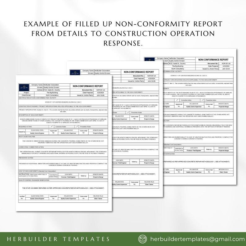 Non-conformance Report for Construction, Non-conformity Report, Quality ...