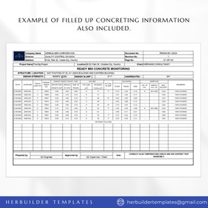 Ready Mix Concrete Monitoring Form, Concrete Pouring Monitoring Log ...