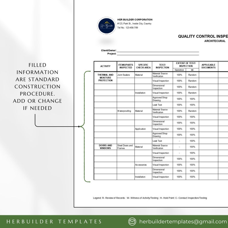 Quality Control Inspection Plan Template for Architectural Works ...