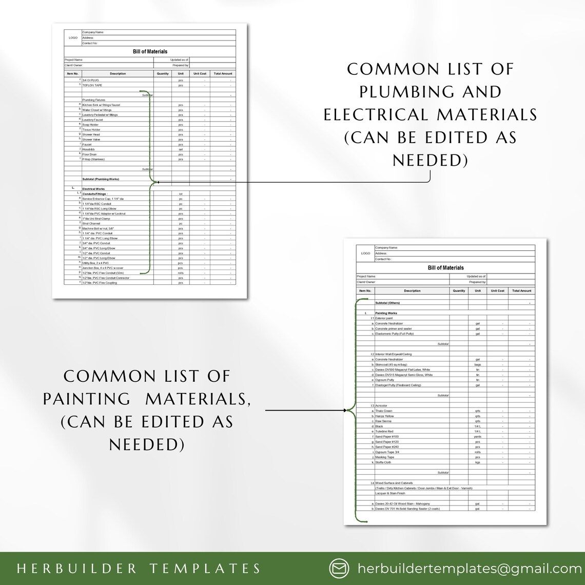 Construction Bill of Materials, Bill of Quantities, Material Quantity ...