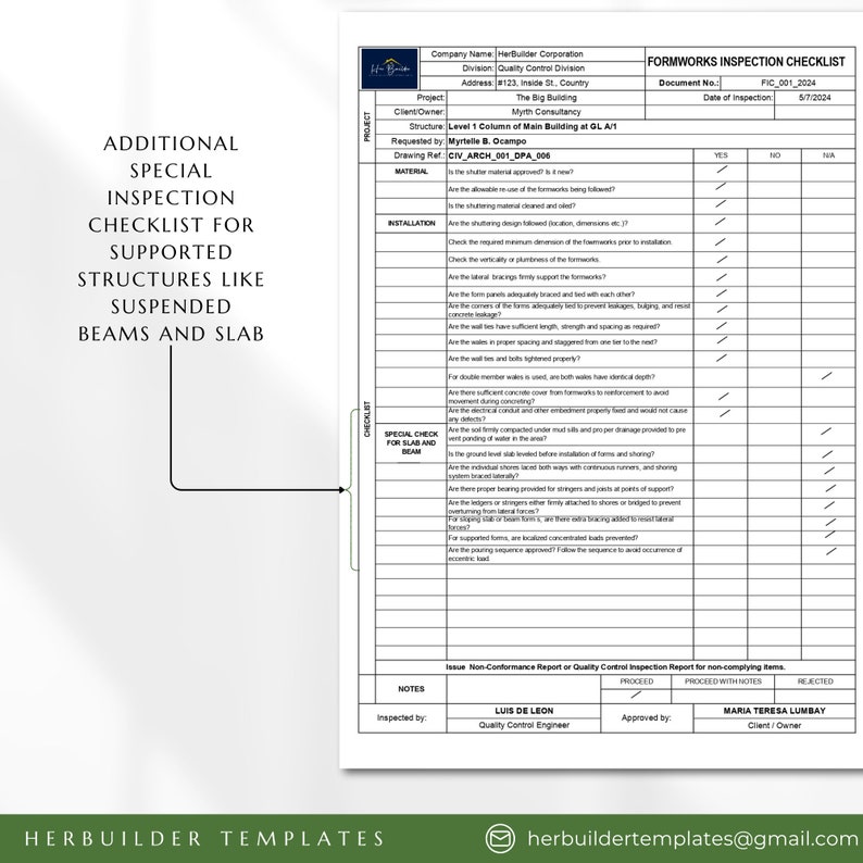 Formworks Inspection Checklist, Shutter Inspection, Formworks Before Concrete Pouring, Quality ...