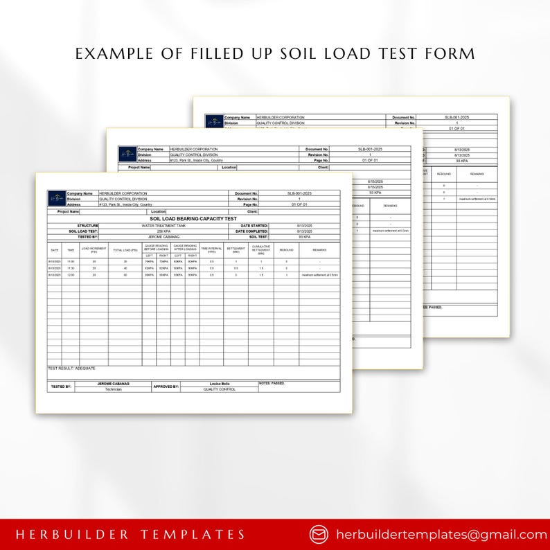 Soil Load Bearing Capacity Test Form, Soil Load Test, Soil Bearing ...