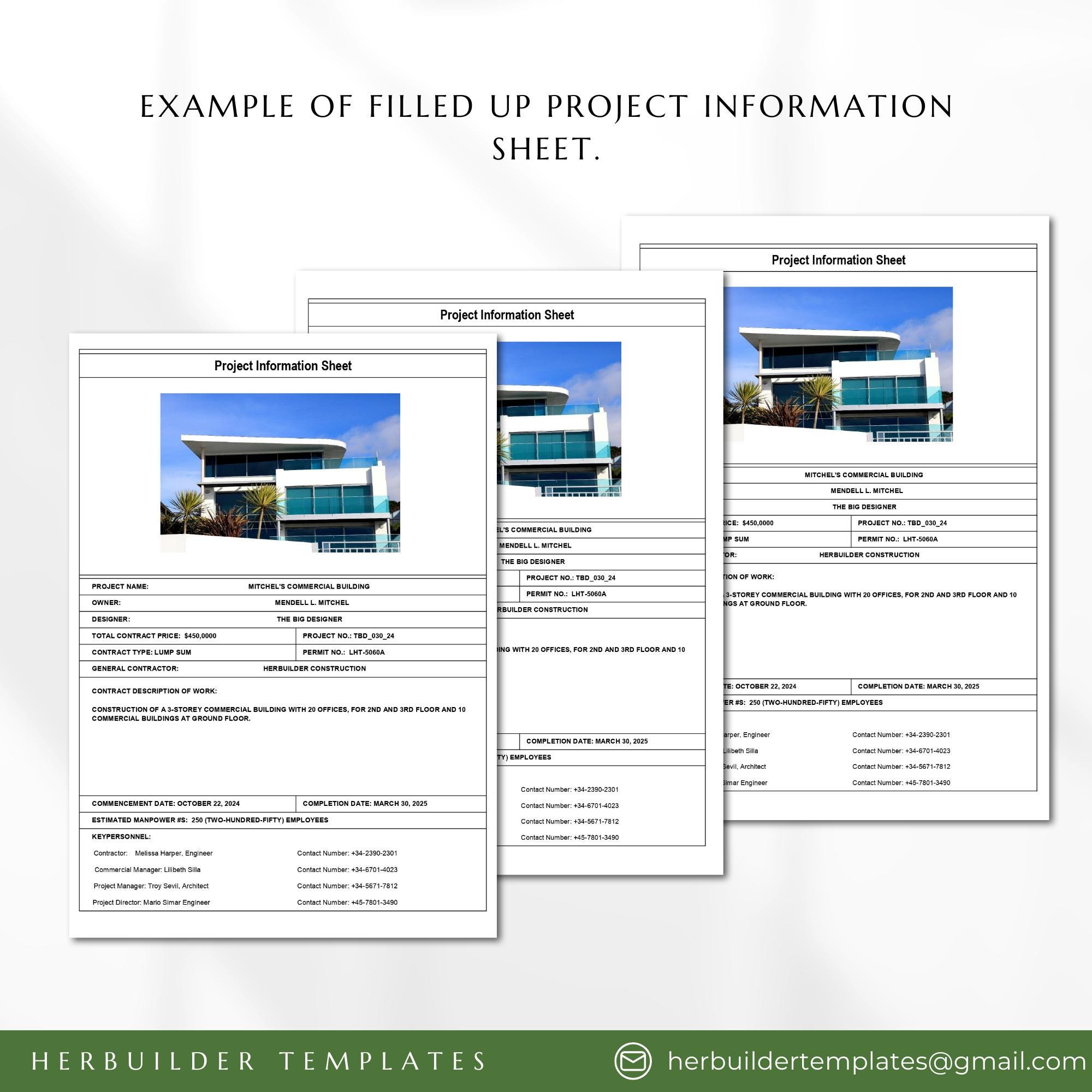 Construction Project Information Sheet, Project Details Sheet, Project ...