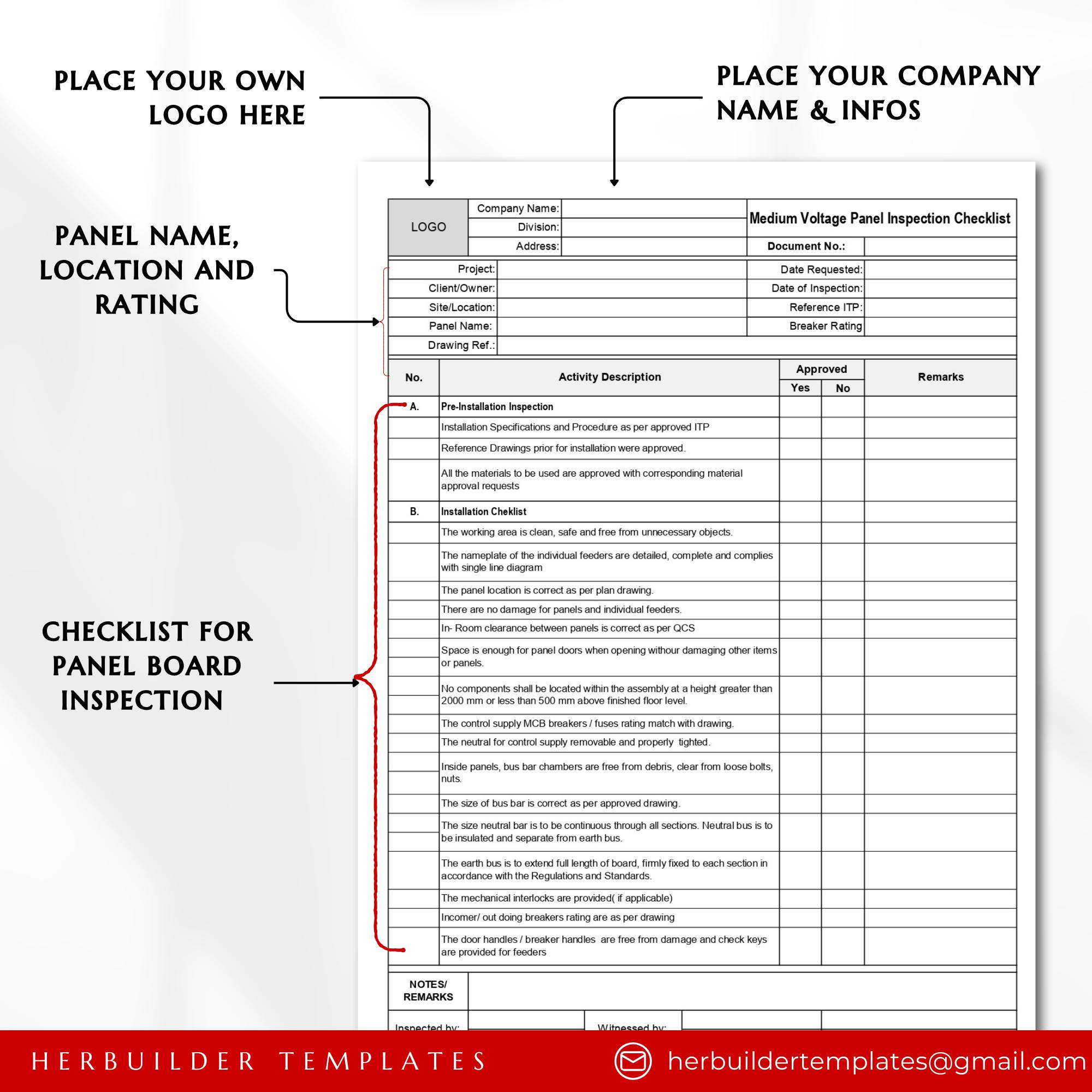 Medium Voltage Panel Inspection Checklist, MV Panel Checklist ...