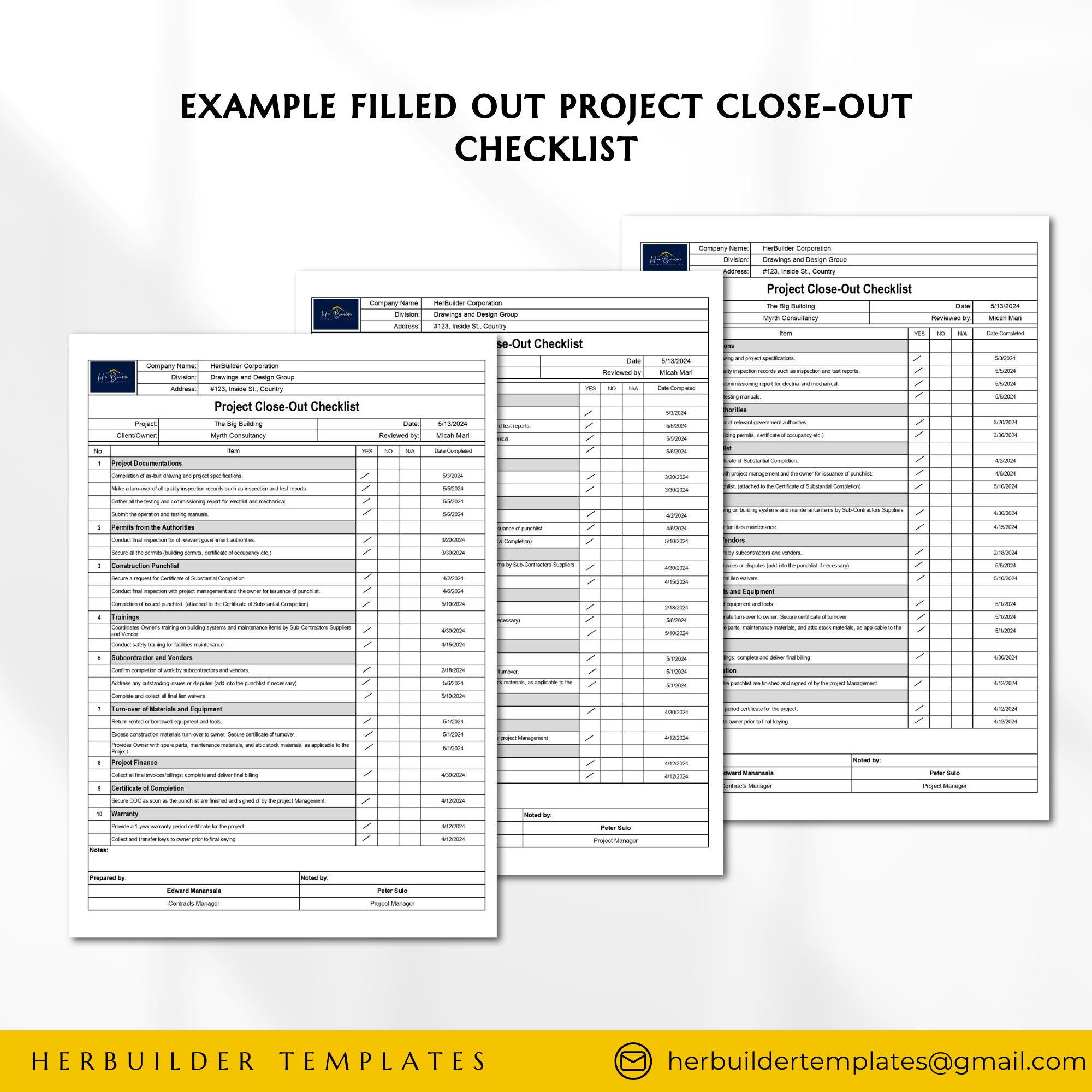 Project Close-out Checklist, Project Completion Form, Certificate of ...