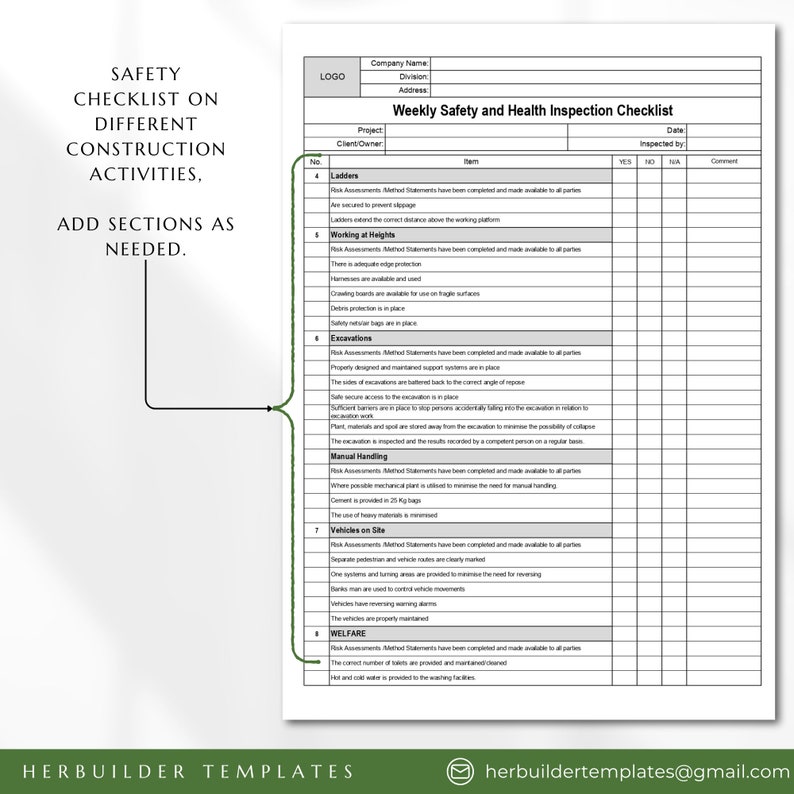 Construction Safety and Health Inspection Checklist, Construction ...
