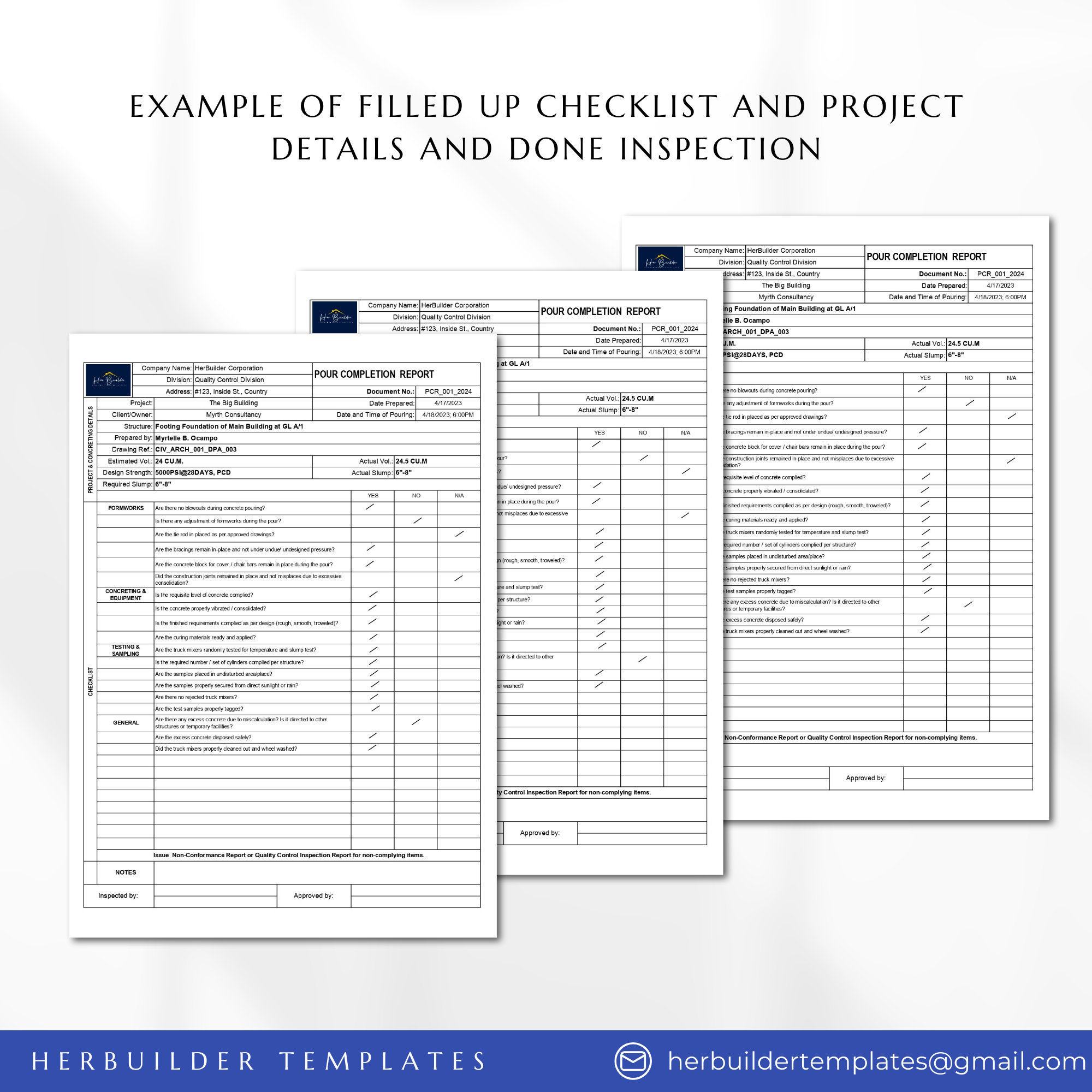 Concrete Pour Completion Report, Concrete Pouring Checklist, Inspection ...