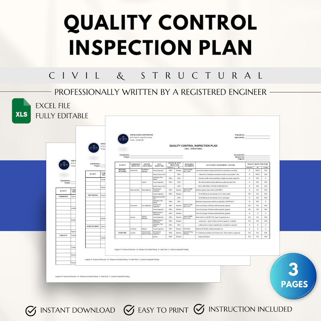 Quality Control Inspection Plan Template for Civil and Structural Works ...