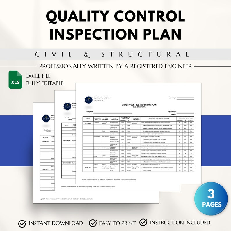 Quality Control Inspection Plan Template for Civil and Structural Works ...