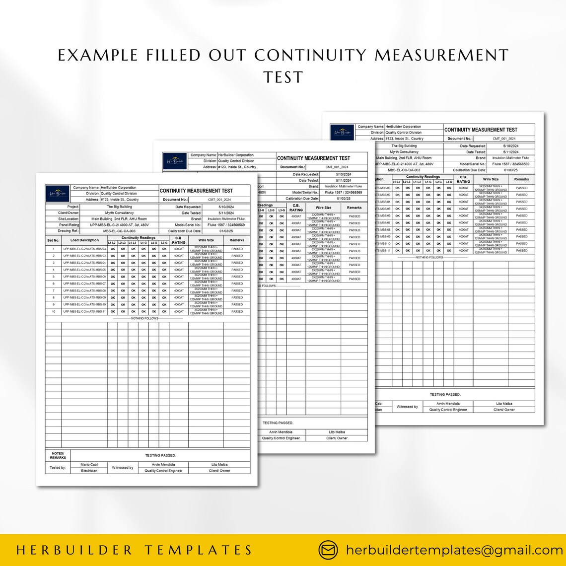 Continuity Test Form, Electrical Testing Template, Testing and ...