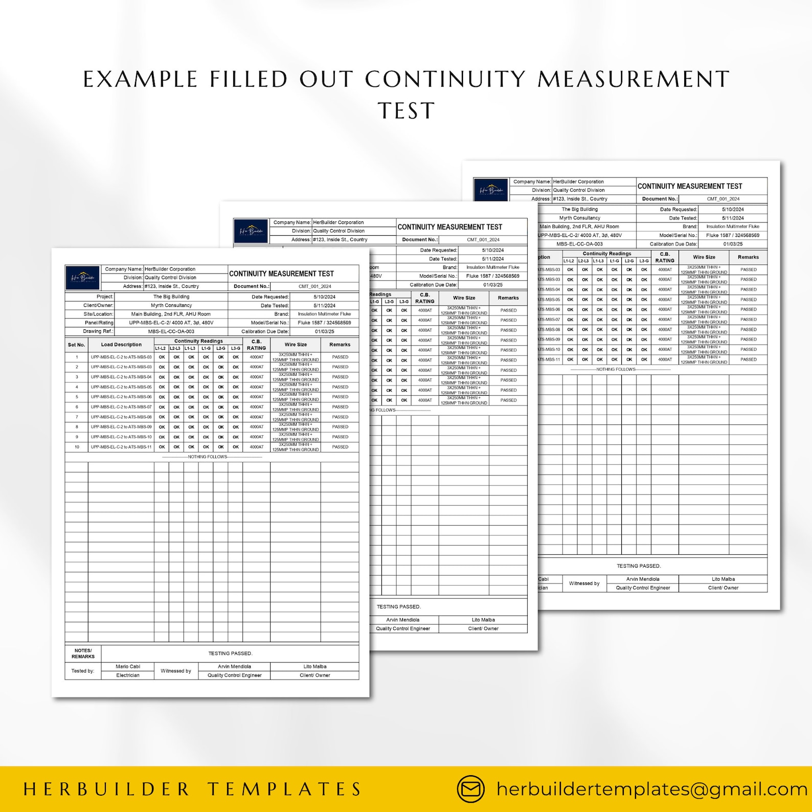 Continuity Test Form, Electrical Testing Template, Testing and ...