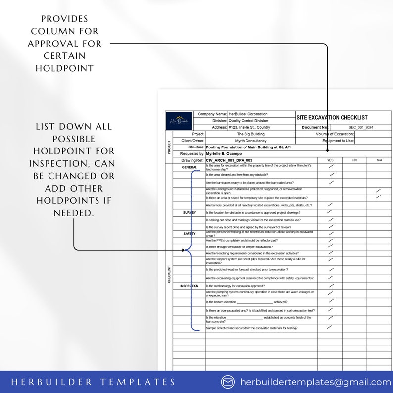 Site Excavation Inspection Checklist, Site Works Checklist, Backfilling ...