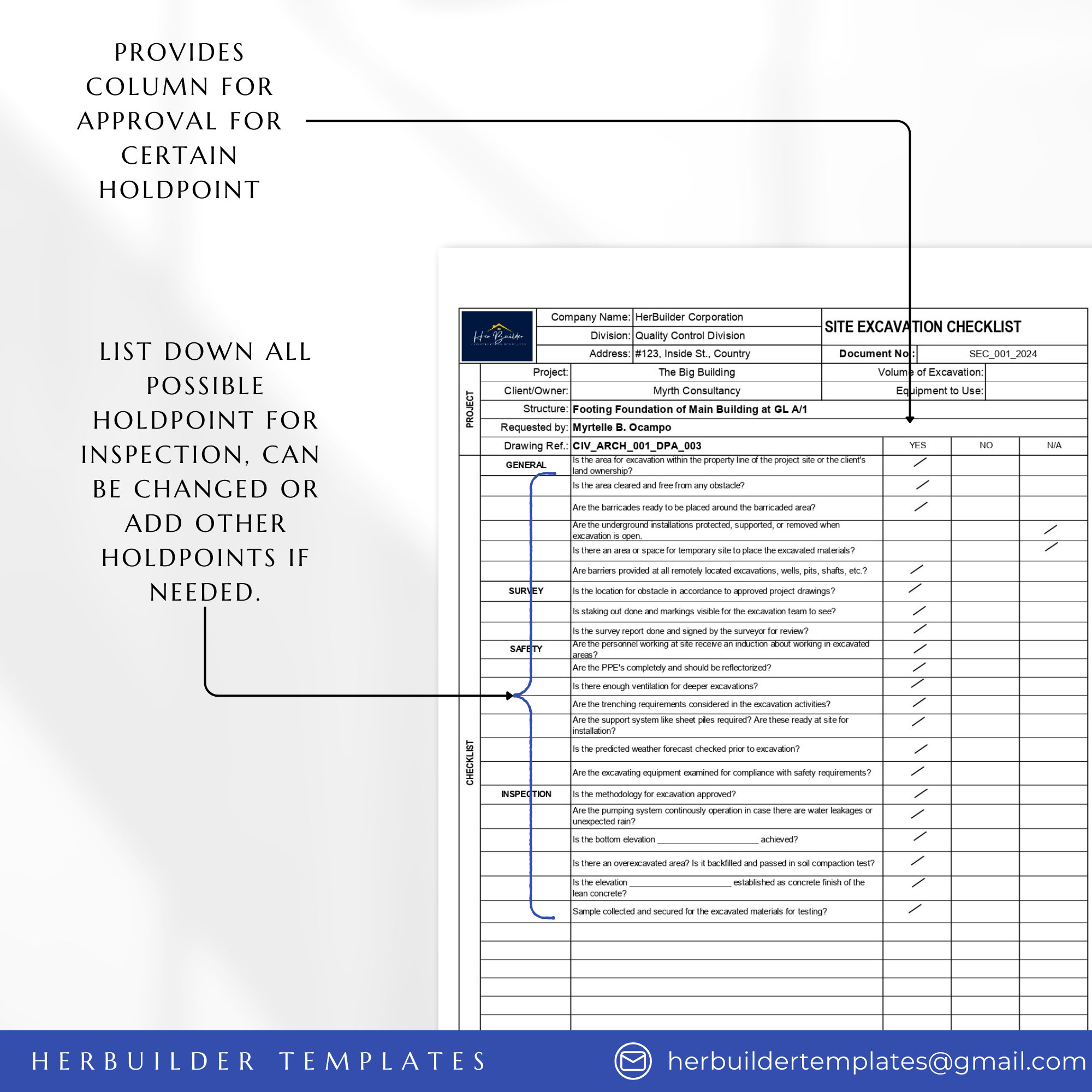 Site Excavation Inspection Checklist, Site Works Checklist, Backfilling ...