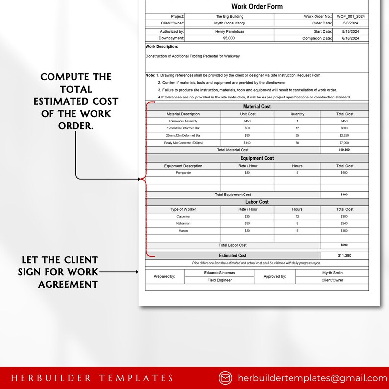 Construction Work Order Form, Site Job Order Form, Request to Proceed ...