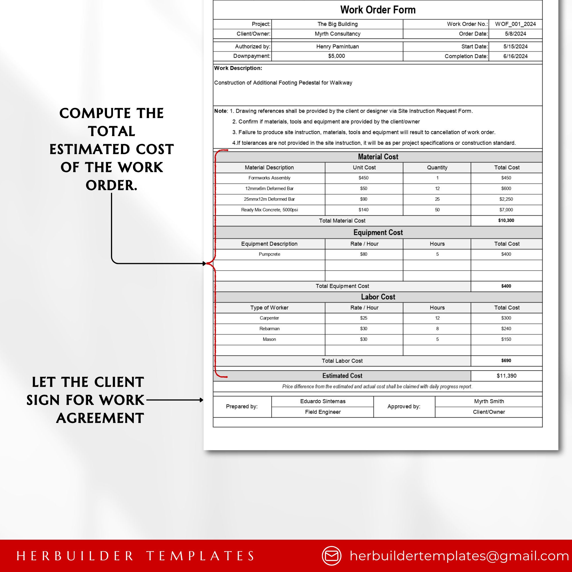 Construction Work Order Form, Site Job Order Form, Request to Proceed ...