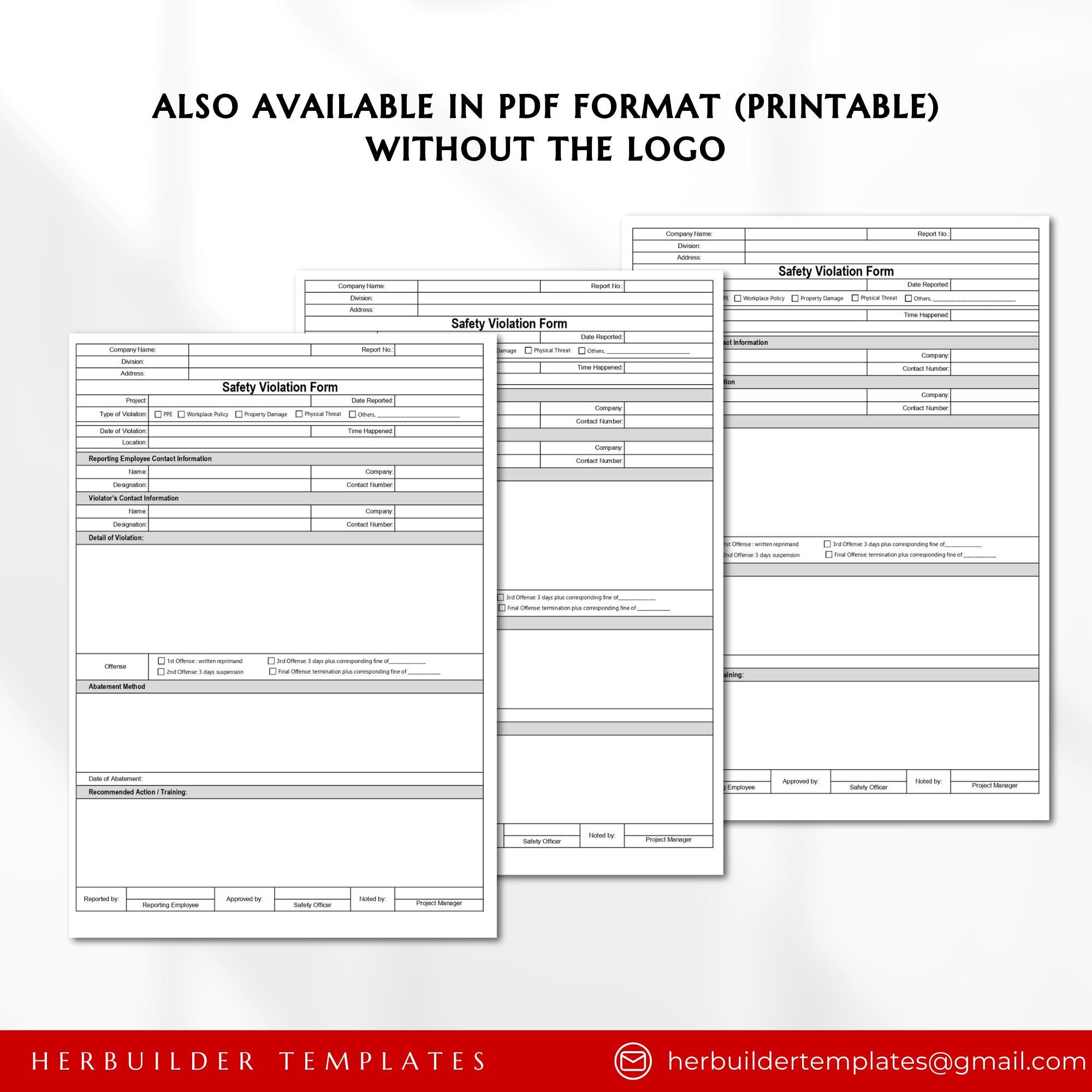 Safety Violation Form, Construction Violation Reports, Unsafe Act ...