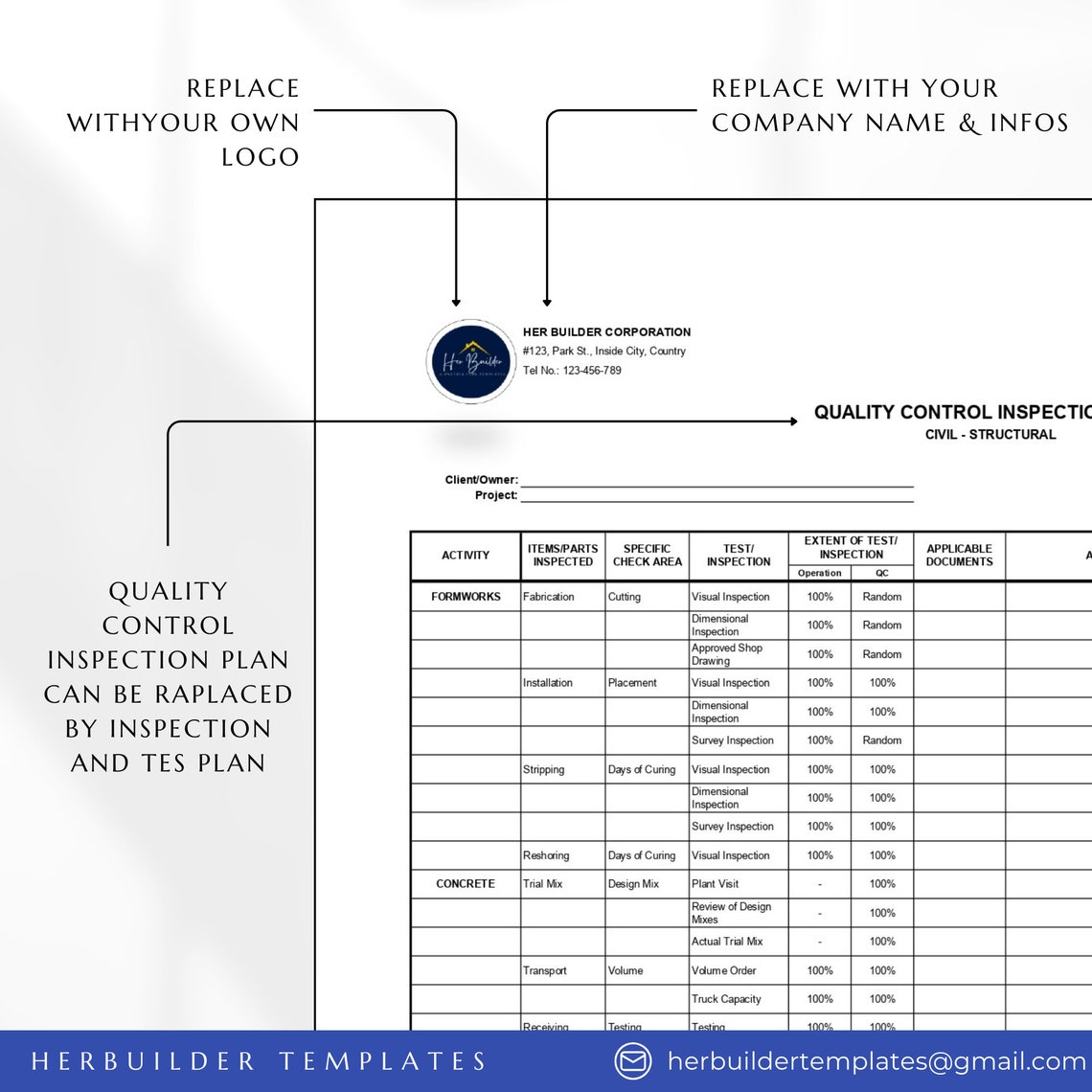 Quality Control Inspection Plan Template for Civil and Structural Works ...