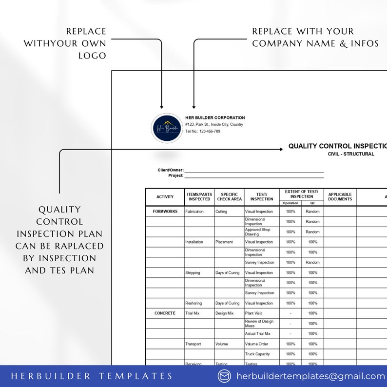 Quality Control Inspection Plan Template for Civil and Structural Works ...