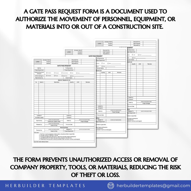 Gate Pass Request Form, Construction Material Gate Pass, Material ...