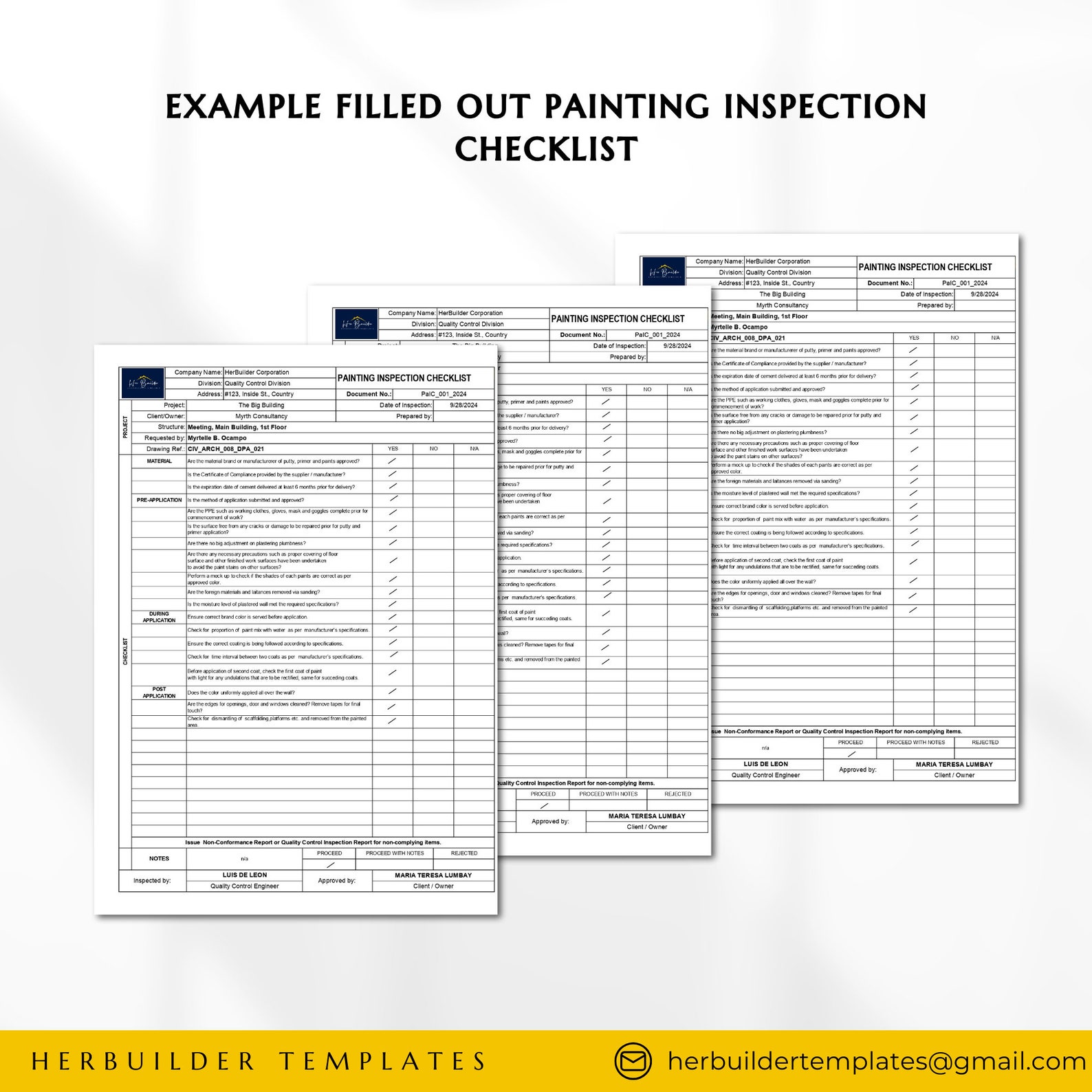 Painting Inspection Checklist Form, Architectural Painting Report ...