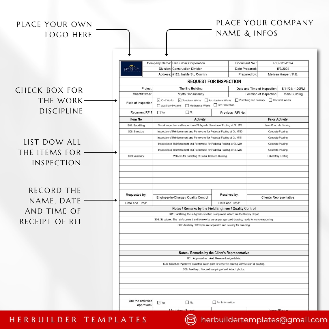 Request for Inspection, Inspection Work Request, Construction Activity ...