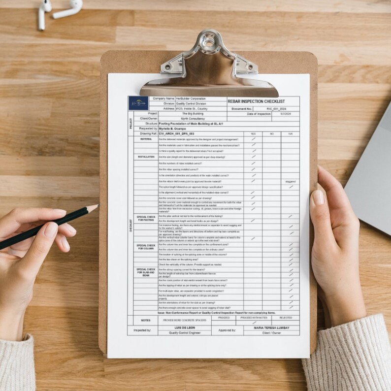 Rebar Inspection Checklist, Reinforcement Checklist, Quality Control ...