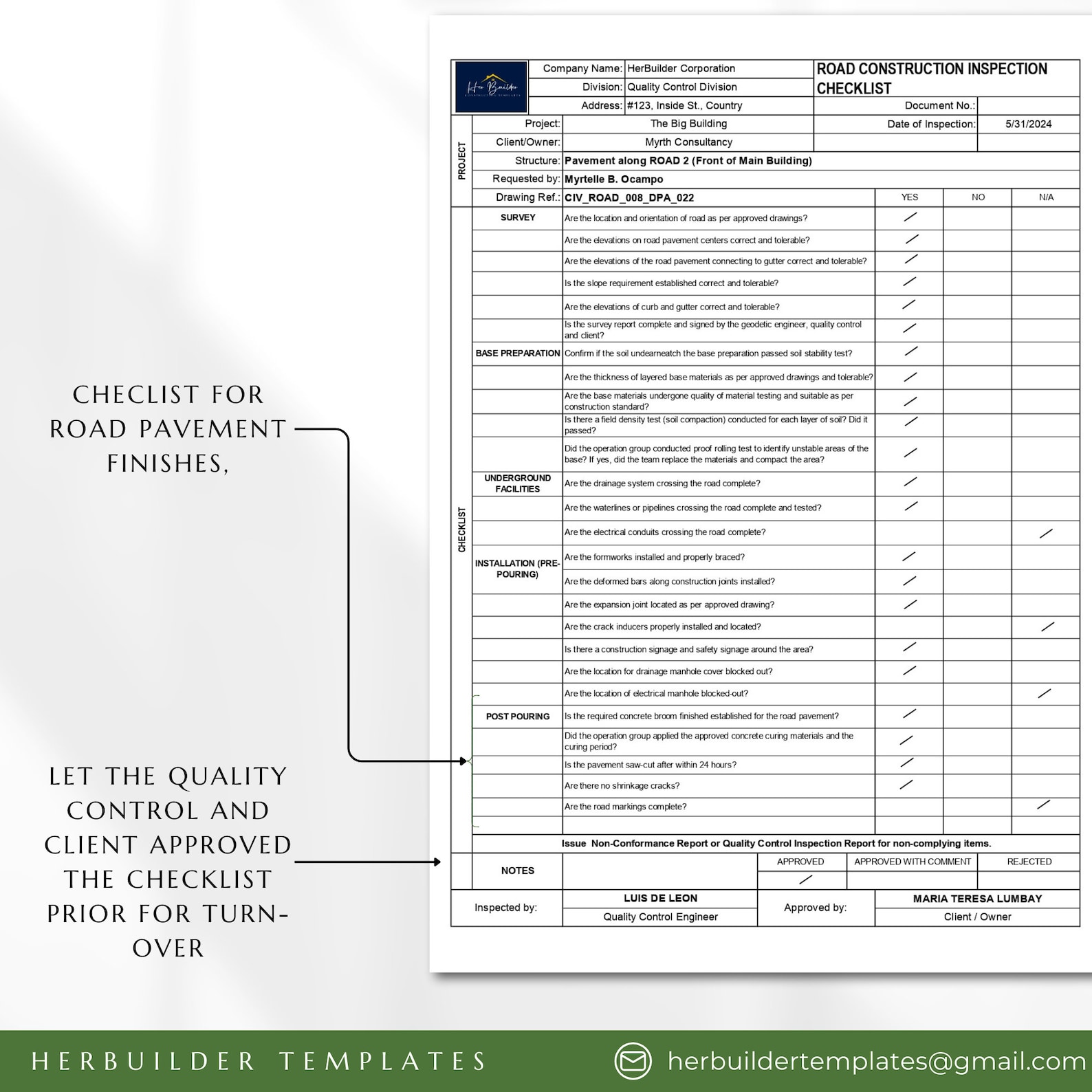 Road Construction Inspection Checklist, Pavement Inspection, Land ...