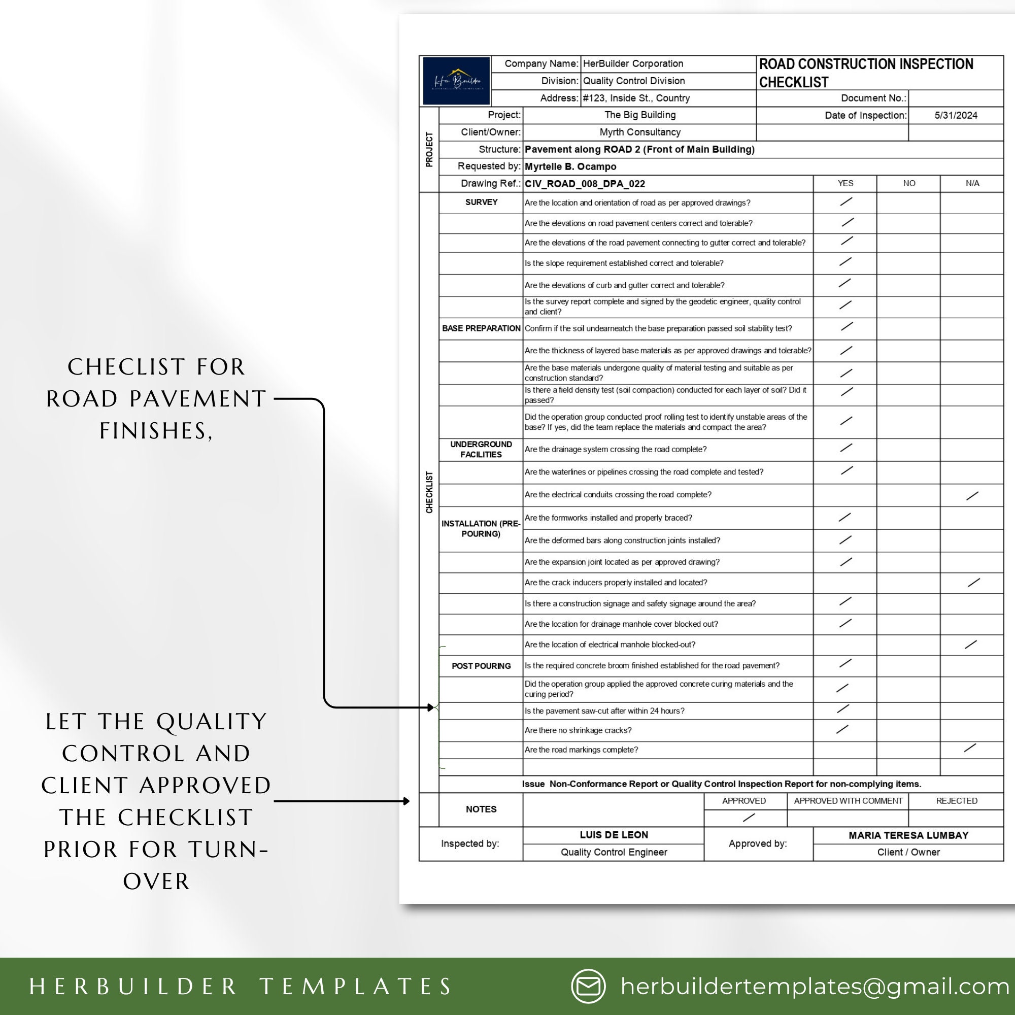 Road Construction Inspection Checklist, Pavement Inspection, Land ...
