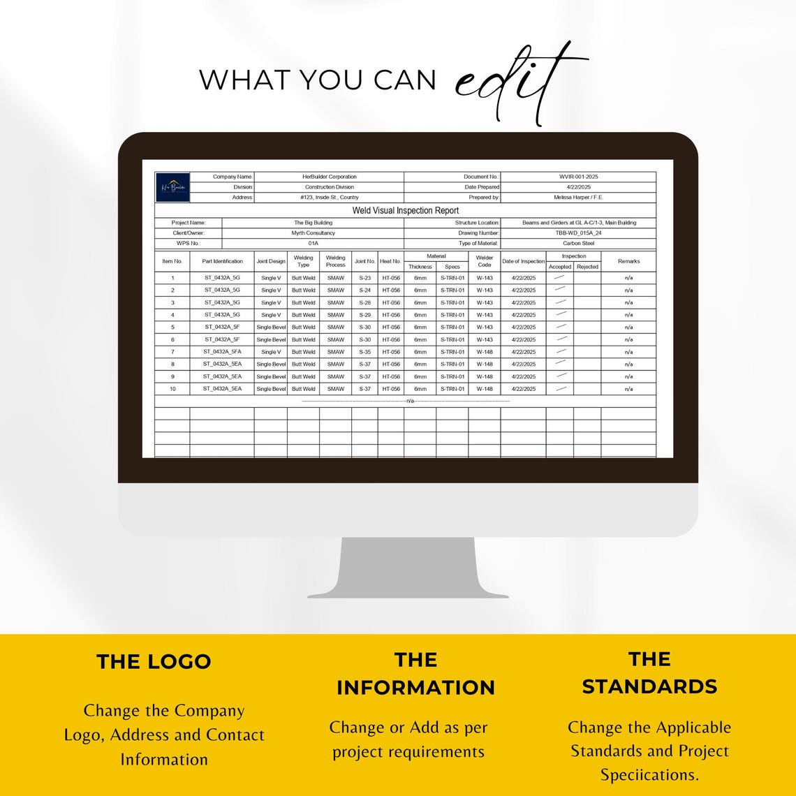 Weld Visual Inspection Report, Weld Report Form, Welding Inspection ...