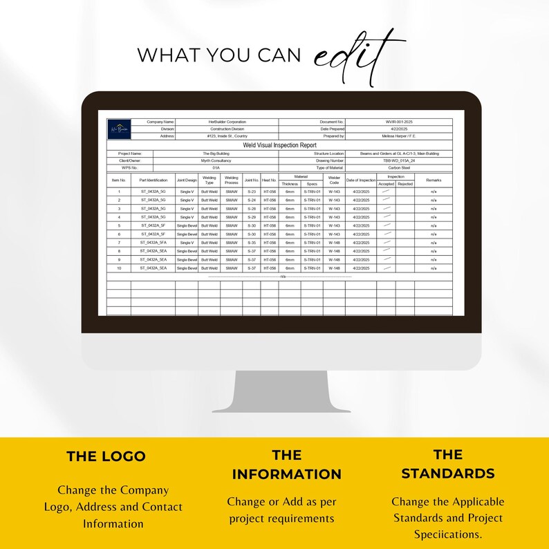 Weld Visual Inspection Report, Weld Report Form, Welding Inspection ...