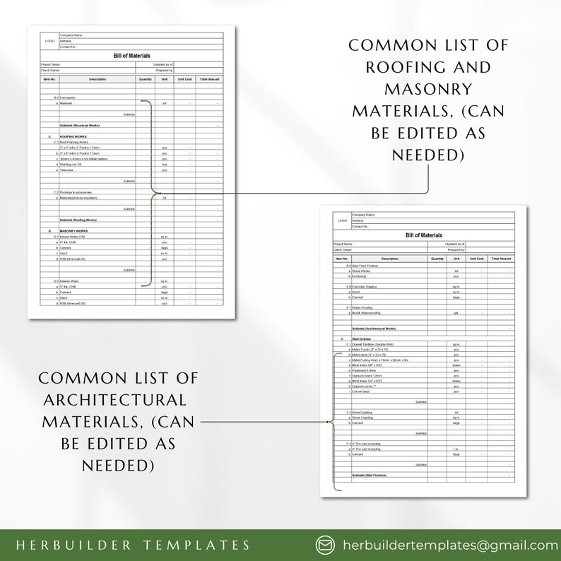Construction Bill of Materials, Bill of Quantities, Material Quantity ...